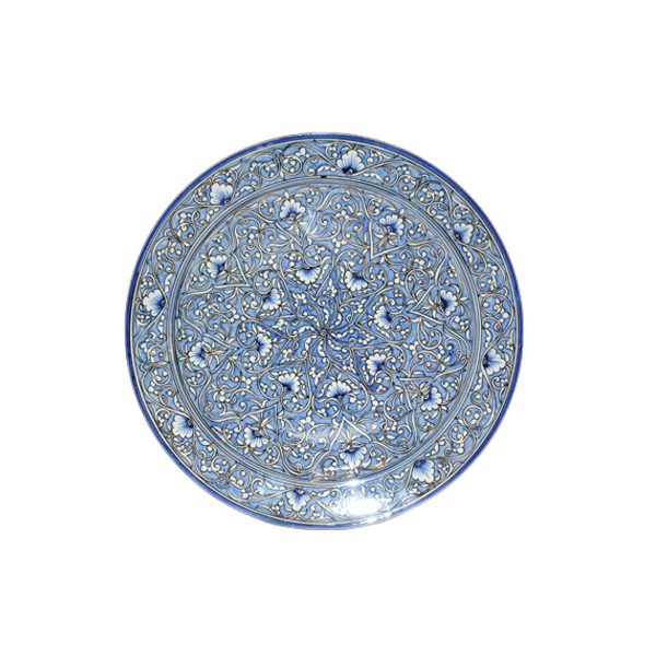 Fantastic Ceramic Round Plate Handcrafted With Blue Design